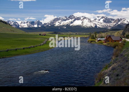 The Salmon River flowing through the Sawtooth Valley at Lower Stanley ...
