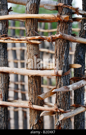 Natural wooden strips tied together with rope which forms the original ...