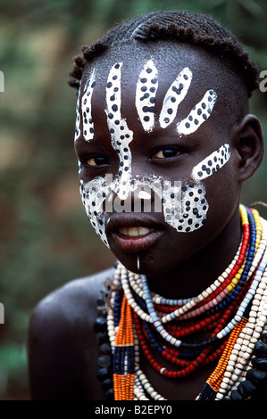 Karo young woman with face paint in Kolcho on the Omo River, Ethiopia ...