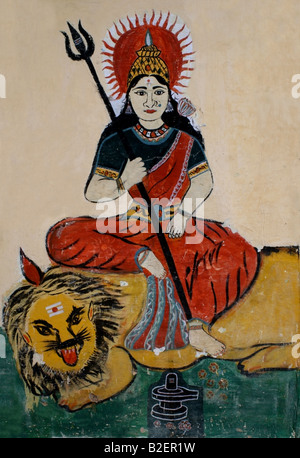 Mural of the Hindu Goddess Durga on a temple wall, Madurai, Tamil Nadu ...