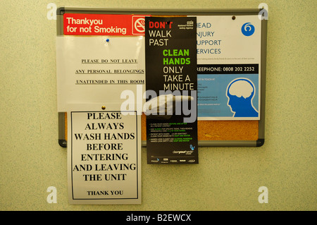 notice board clean hands hygiene intensive care unit sign wall detail ...
