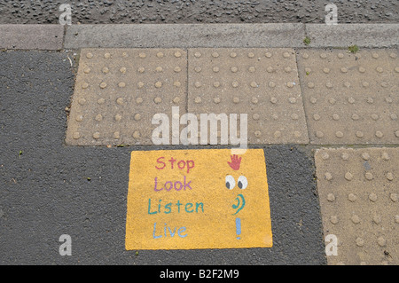 stop look listen live road safety children crossing danger busy traffic ...