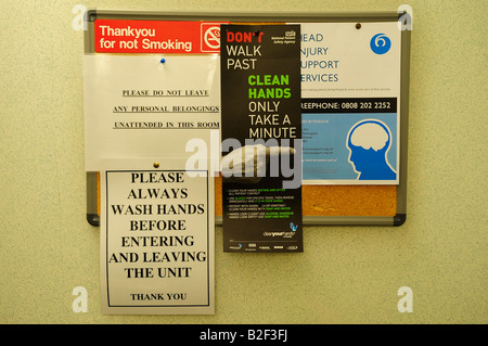 notice board clean hands hygiene intensive care unit sign wall detail ...
