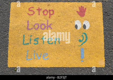 stop look listen live road safety children crossing danger busy traffic ...
