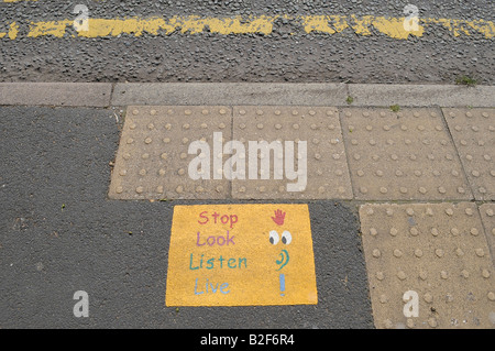 stop look listen live road safety children crossing danger busy traffic ...