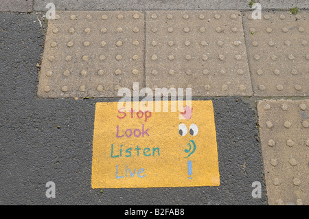 stop look listen live road safety children crossing danger busy traffic ...