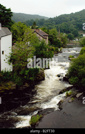 The town of Llangollen, Wales. Picturesque view of the River Dee with ...