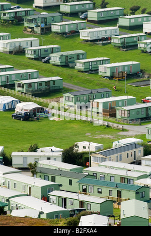Green static caravans mobile homes trailers on a campsite in Tywyn ...