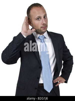Man in suit listening carefully Stock Photo - Alamy