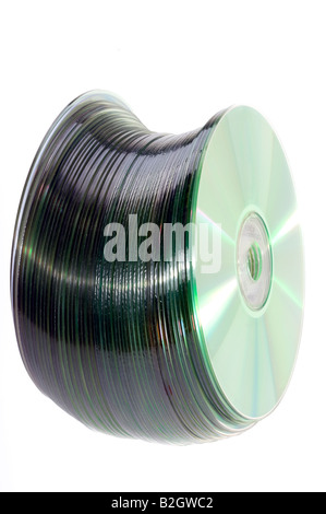 Vertical stack of compact DVD discs "Digital Versatile Discs" disks ...