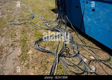 Electrical cables looking like a pile of spaghetti laying together on ...