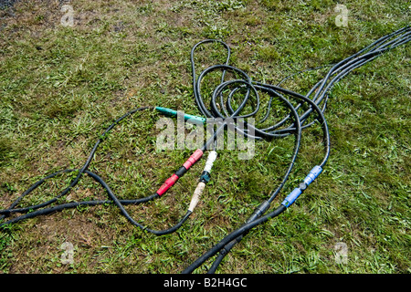 Electrical cables looking like a pile of spaghetti laying together on ...