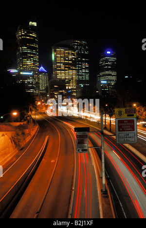 road traffic tracers Sydney city night New South Wales Australia ...