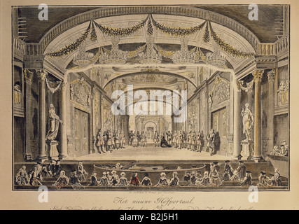 theatre, stage / stage design, baroque scene, copper engraving ...