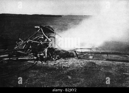 World War 1: Shot - down British plane. After drawing by Berthold Stock ...