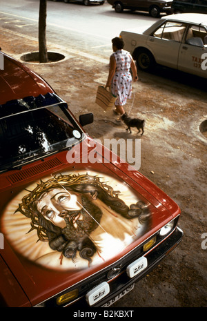 A painted car with Jesus image on a car in Port au Prince Haiti Stock ...