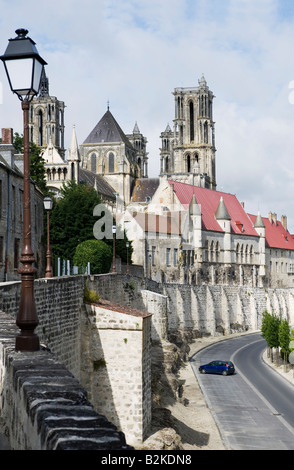 laon cathedral and medieval town battlements picardy france Stock Photo ...