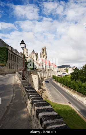 laon cathedral and medieval town battlements picardy france Stock Photo ...