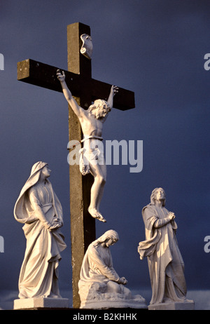 Crucifix of Jesus on the cross and other religious icons inside the ...