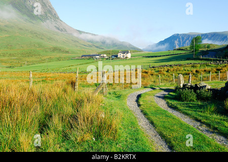 Welsh countryside and fields with farm track, Carmarthenshire, Wales ...