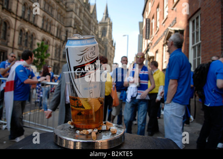 Alcoholic drinks cans in overflowing litter bin in Manchester City ...