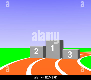 Podium on running track Stock Photo - Alamy