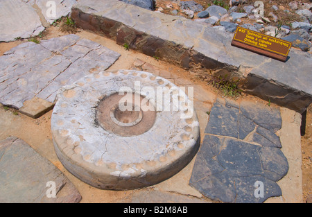 Ancient offering table at the Minoan Malia ruins archaeological site ...