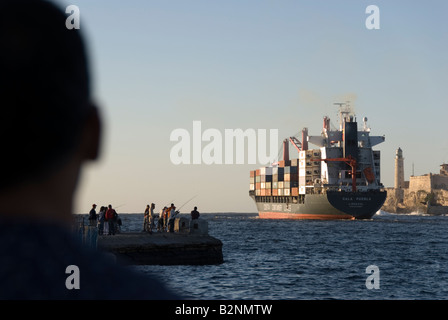 CARGO SHIP LEAVING THE PORT OF HAVANA CUBA DURING THE PERIOD OF TRADE ...