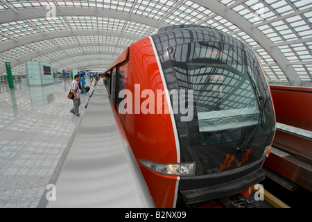 Airport Express train at station at new Terminal 3 at Beijing ...