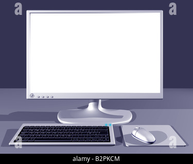 Desktop Computer with a Blank White Screen Monitor, Keyboard and Mouse ...