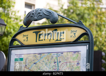 Paris, France. Metro sign - Temple station. Art nouveau - Hector ...