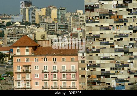 High angle view over Luanda with Mausoleum of Agostinho Neto tower in ...
