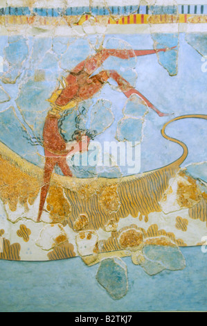 The Bull-leaping fresco (detail) from the Minoan Palace of Knossos, in ...