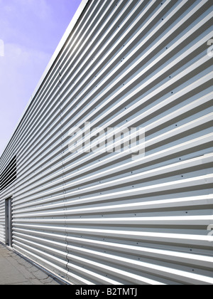 Abstract blue shiny metal wall structure, contemporary architecture ...