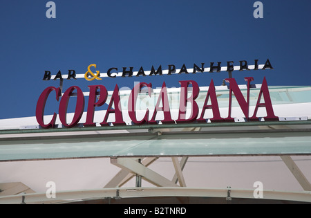 Sign on the window of the Copacabana Bar on Levante beach seafront in ...