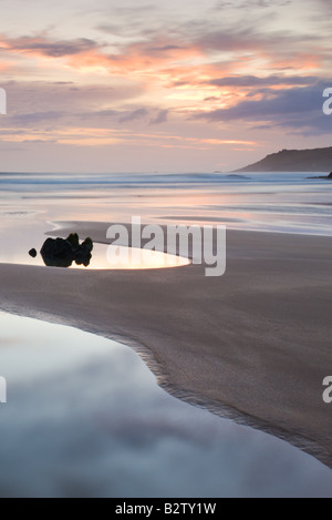 Pastel sunset off Combesgate Beach, Woolacombe, Devon England Stock ...