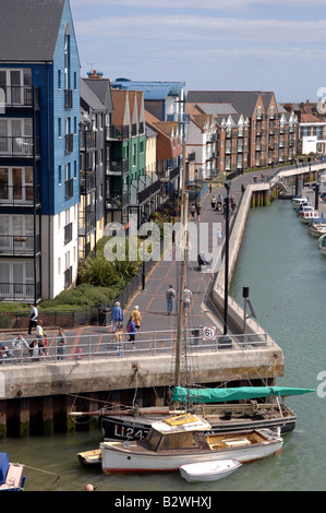 Littlehampton harbour entrance and riverside properties UK Stock Photo ...