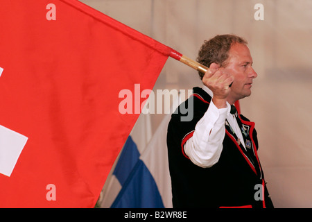 Switzerland Europe alphorn flag throwing flag swing tradition folklore ...