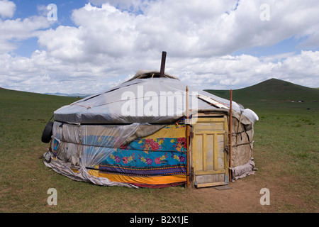 Traditional ger tent home of Mongolian nomads on the grass plains of ...