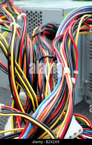 Multi coloured computer cables and wiring Stock Photo - Alamy