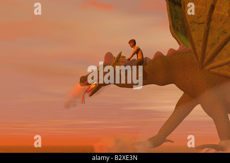 A childs fantasy world -- a boy riding his dragon Stock Photo - Alamy