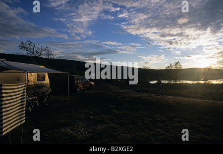 Norway lake near Masi wild camping in sunset Stock Photo - Alamy