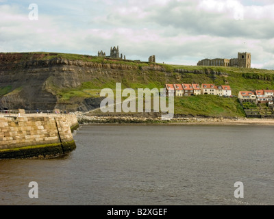 View accross Whitby Harbour to St Mary's Church Stock Photo - Alamy