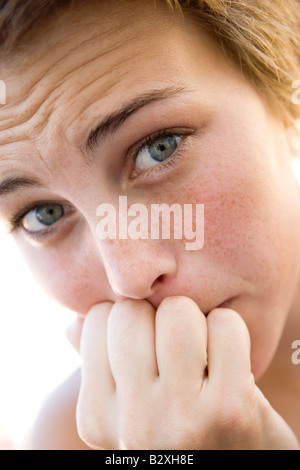 stressed out young woman with worried face expression looking Stock ...