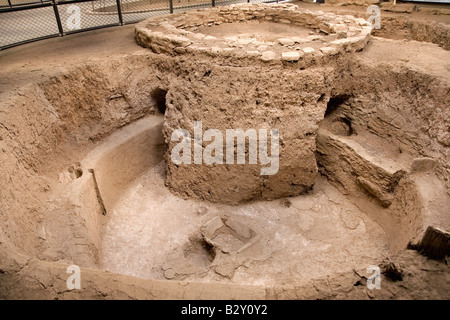 Fire pit of kiva in covered dig at Mesa Verde National Park ...