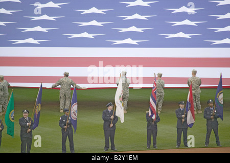 Opening Day Ceremonies featuring gigantic American Flag in Centerfield ...