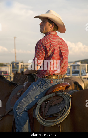Cowboy on horse with rope at PRCA Rodeo at Lower Brule, Lyman County ...