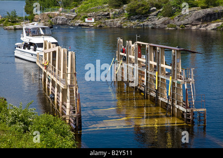 Marine railway boat carriage and motor launch at Big Chute, Ontario ...