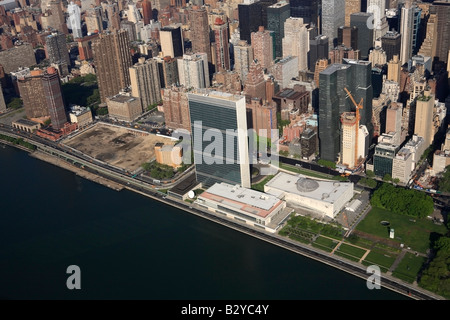 Aerial view of United Nations Building, Empire State Building, East ...