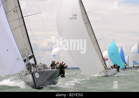 Bow of racing yacht TP52 design cutting through the waves sailing Cowes ...